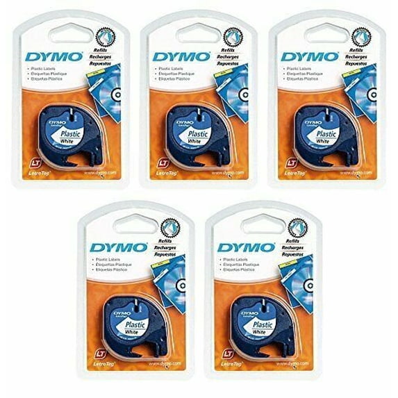 DYMO 91331 LT Plastic Tape Cassette for LetraTag Label Makers (5) Pack ...