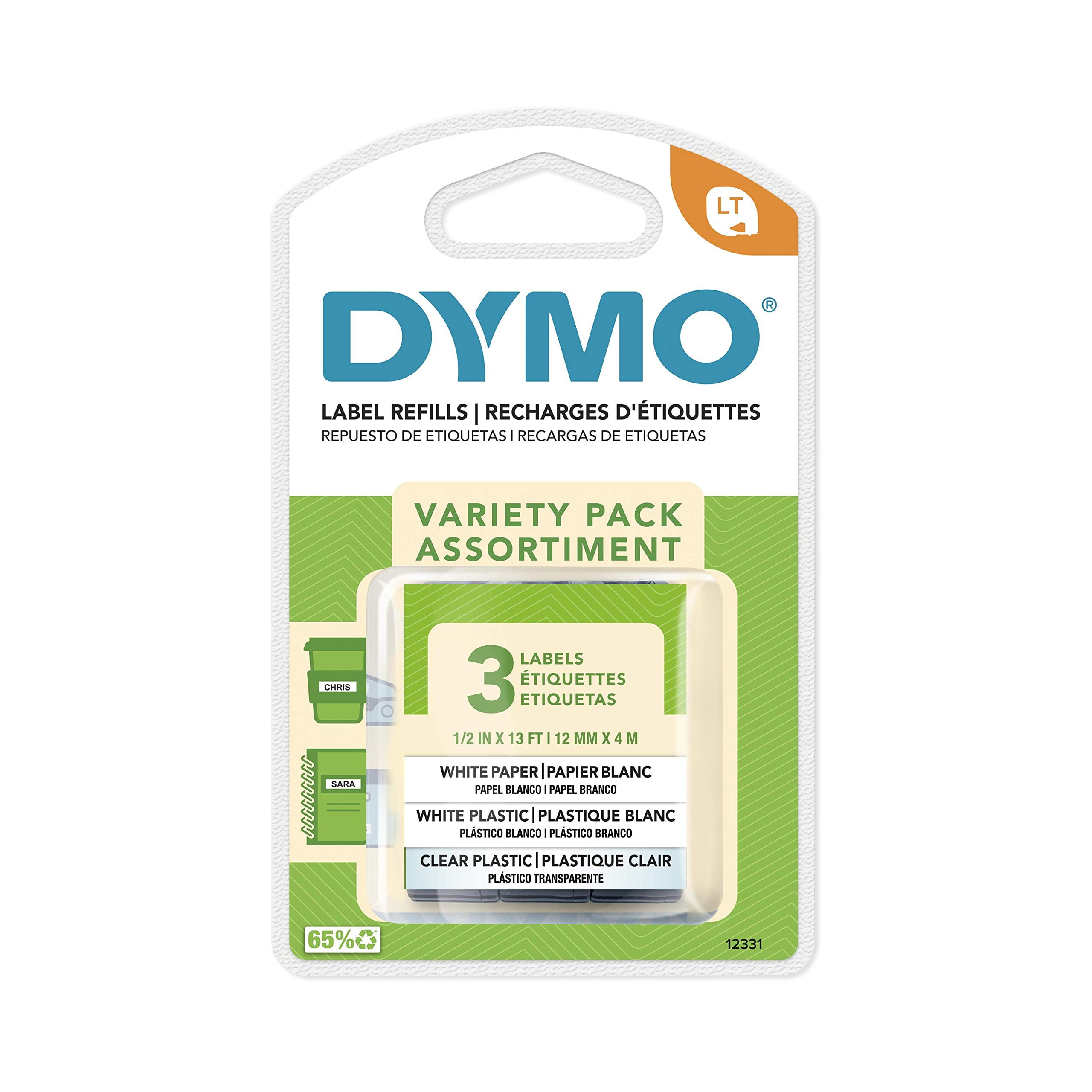DYMO LT Labels Variety Pack, 1/2-Inch x 13-Foot Rolls, Black Print, 3 ...