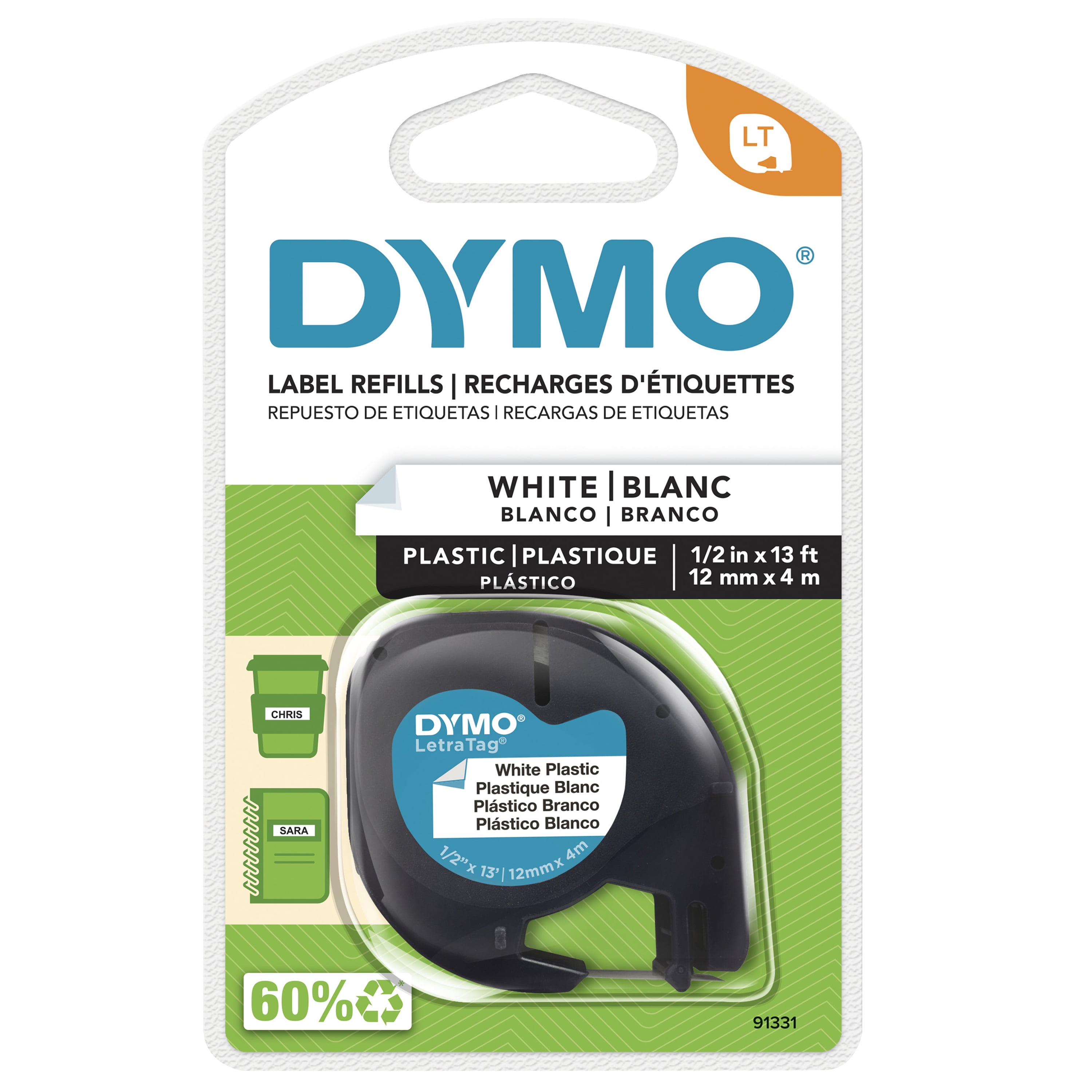 "DYMO LetraTag Durable, Tear-Resistant Plastic Label Tape Cassette, 1/2 ...