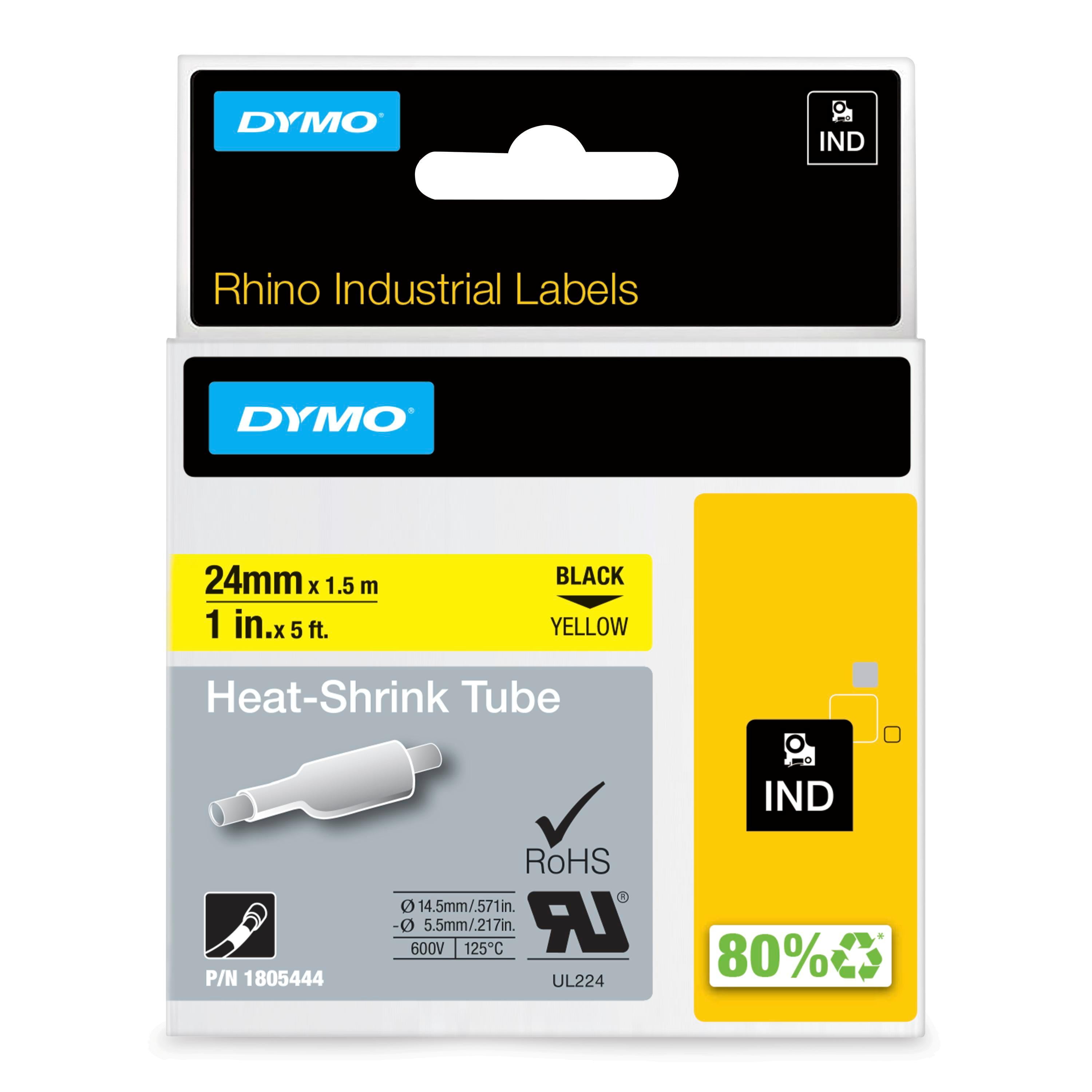 DYMO Rhino Industrial Heat-Shrink Labels, 1" Tube, Black Print on ...