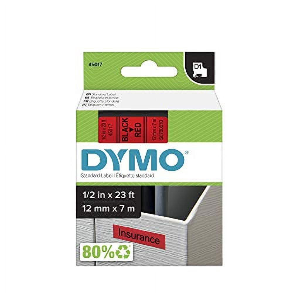 DYMO Standard D1 45017 Labeling Tape ( Black Print on Red Tape , 1/2 ...