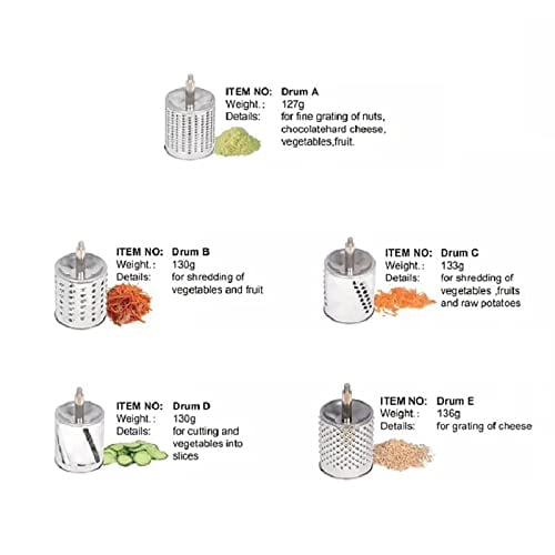 DYNAMI 5 in 1 Stainless Steel Rotary Grater,Kitchen Grater Vegetable ...