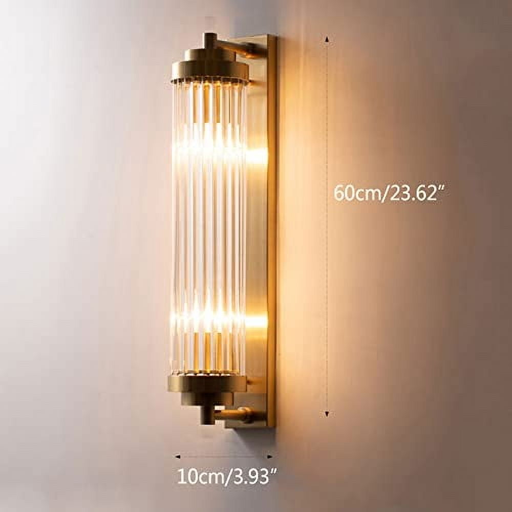 DYNAMI Modern Wall Light Sconce,Gold 2-Light Wall Mounted Light Fixture with Clear Glass Rods ...