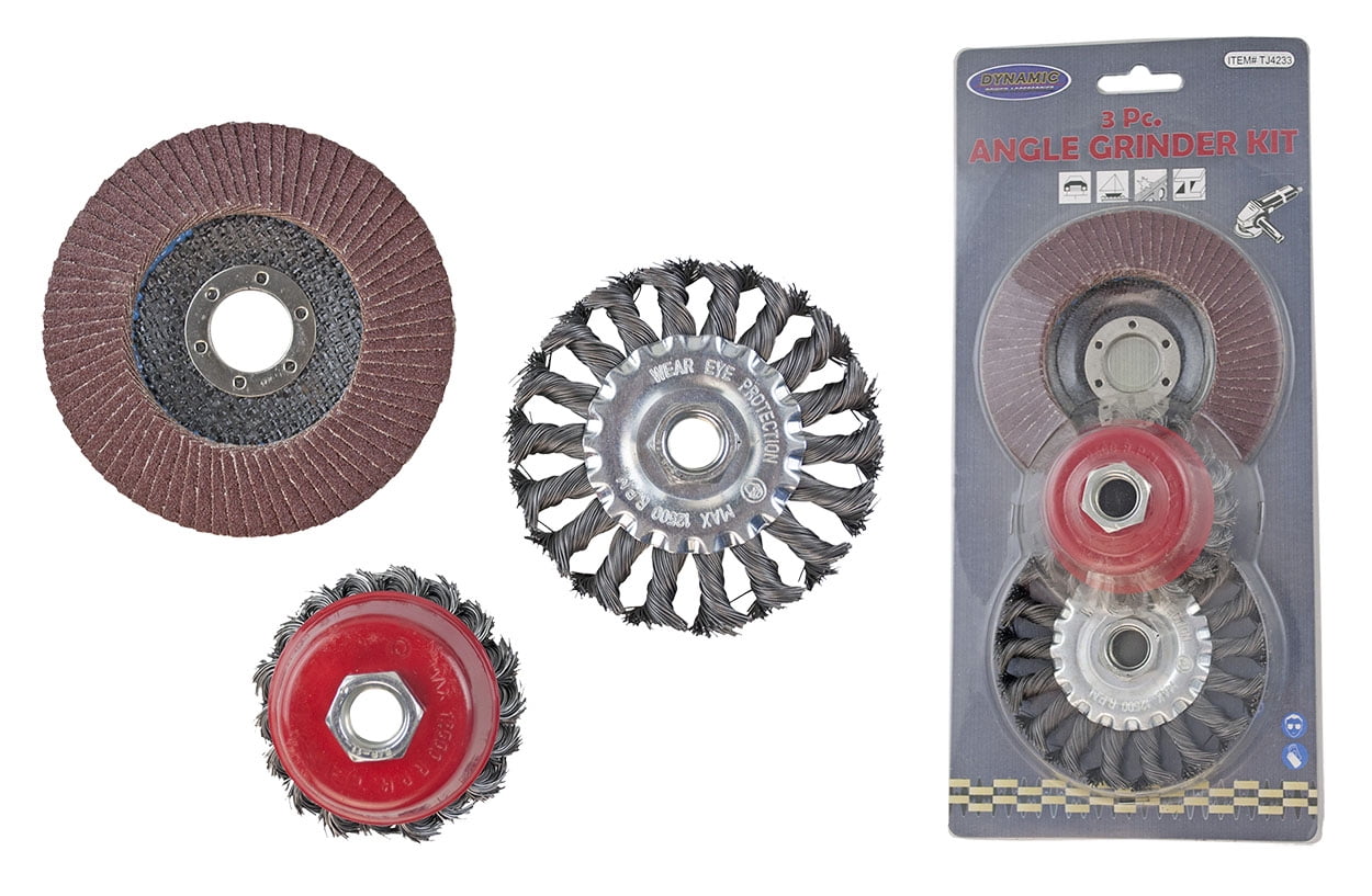 DYNAMIC 3 Pc Angle Grinder Kit | 4.5" Abrasive Flap Disc | 3" Knot Wire ...