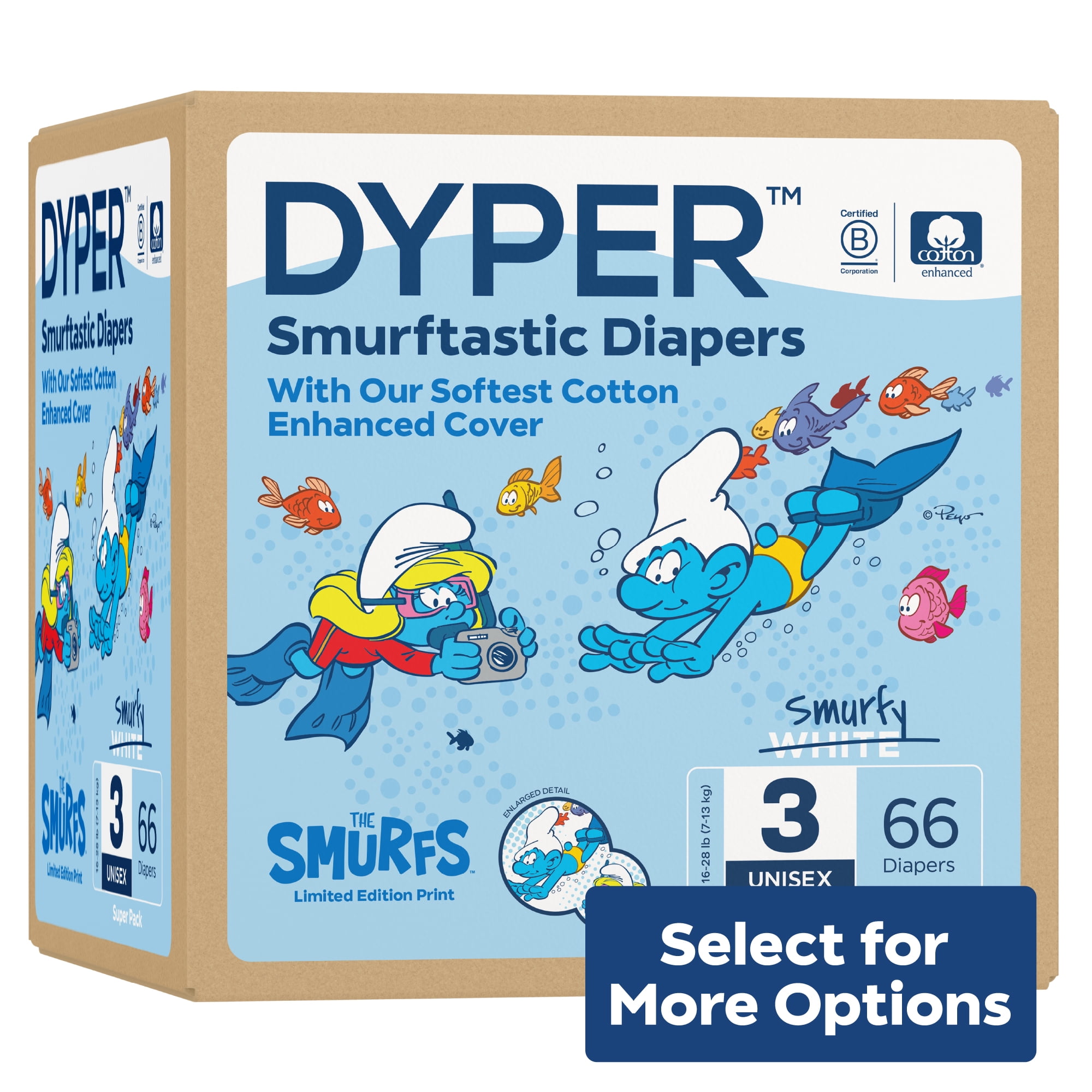 DYPER Cotton-Enhanced Diapers Smurfs Edition, Size 3, 66 Count (Select ...