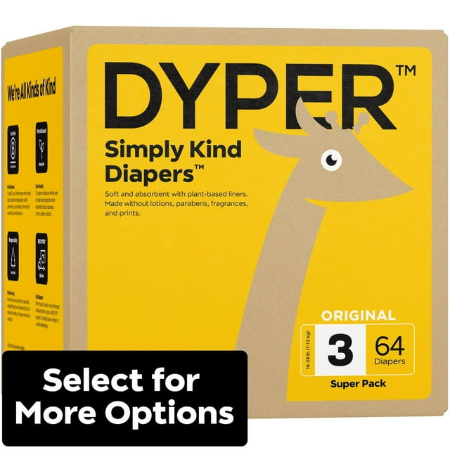 DYPER Simply Kind Diapers, Remarkably Soft, Size 3, 64 Count (Select ...