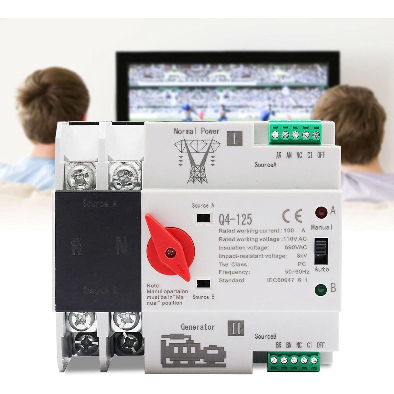 DYRABREST Automatic Transfer Switch,110V 2P 100A Mini Dual Power ...