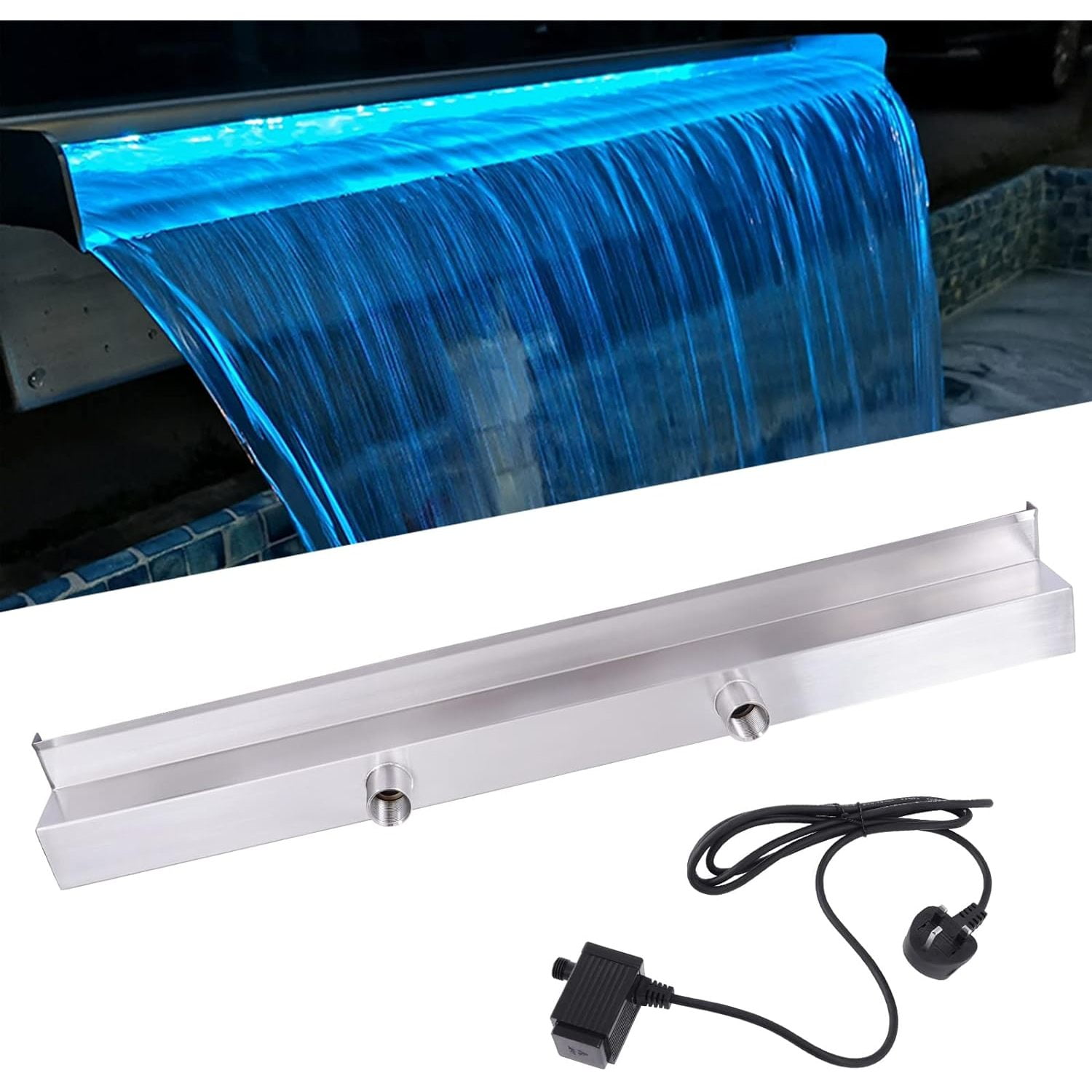 DYRABREST Stainless Steel Rectangular Pool Waterfall Pool Fountain with ...