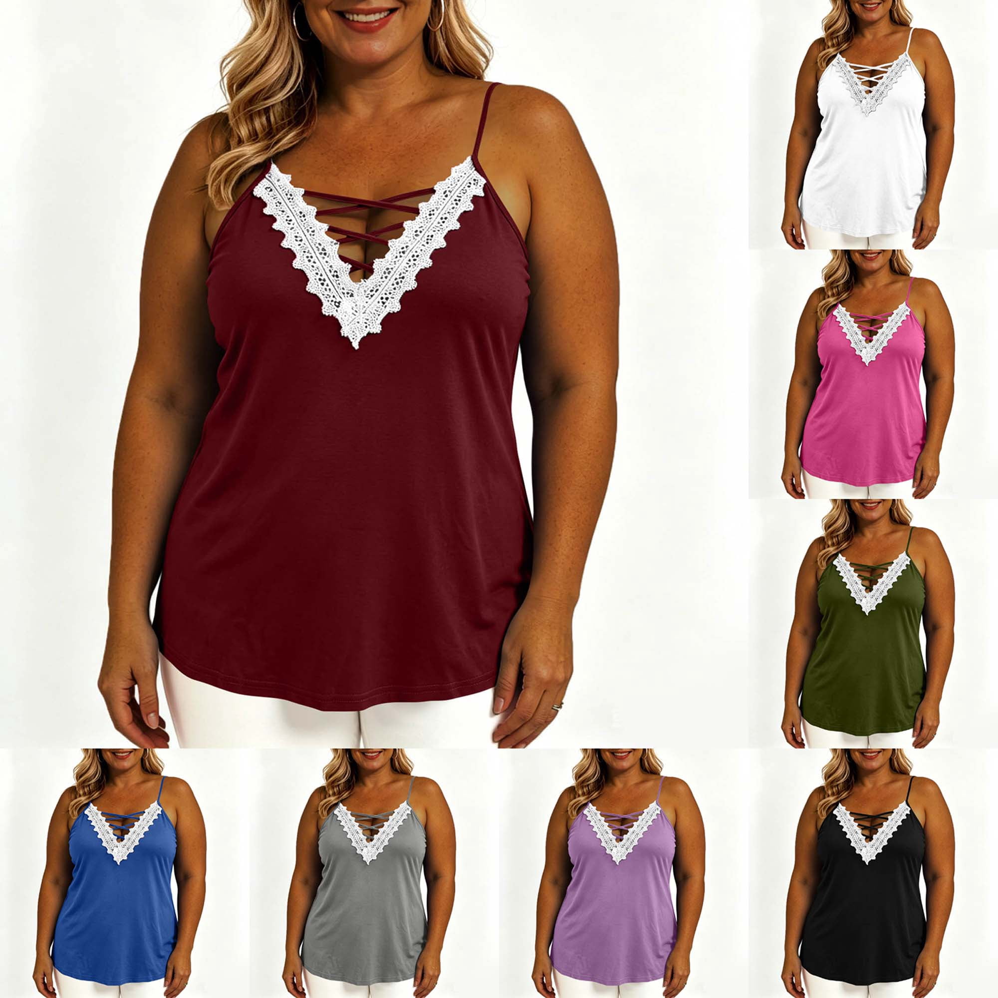 DYTTDG Plus Size Women's V Neck Lace Trim Camisole, Crisscross Front ...