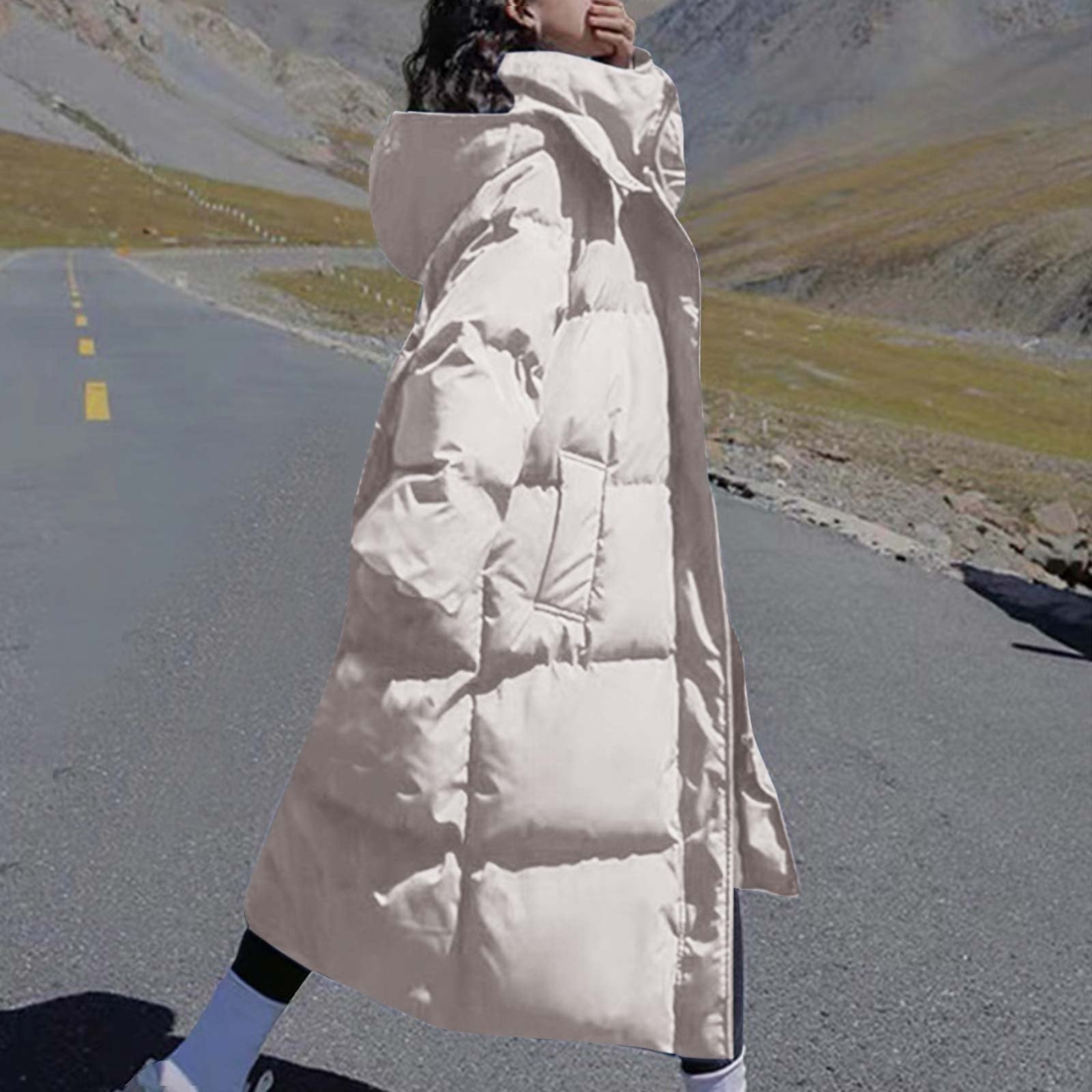 DYTTDG Women Long Quilted Coat Maxi Length Long Sleeve Puffer Jacket ...