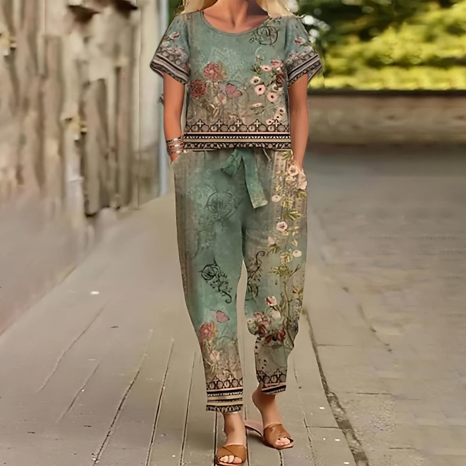 DYTTDG Women'S Spring/Summer Round Neck Short Sleeve Printed Casual ...