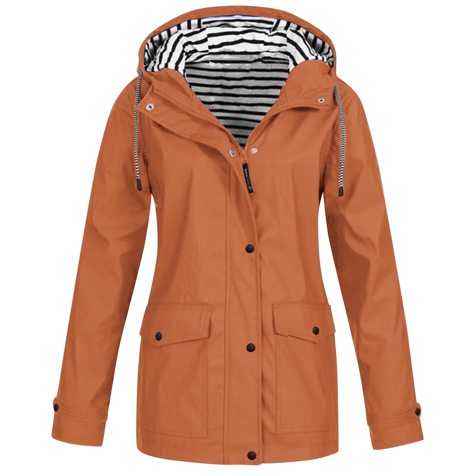 DYTTDG Women's Outdoor Waterproof Jacket Casual Striped Button Zipper ...