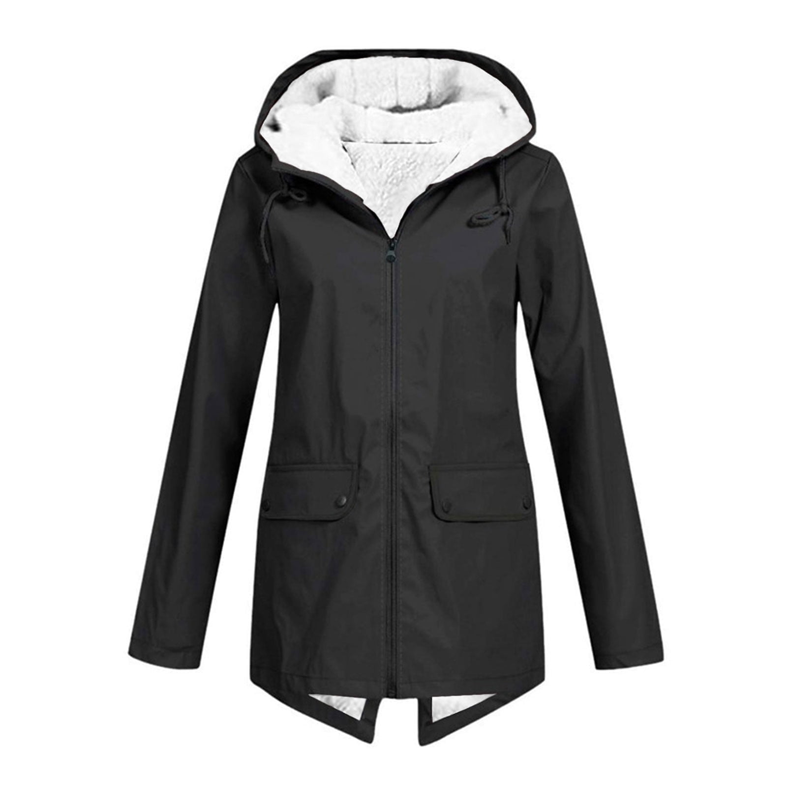 DYTTDG Women's Plus Size Outdoor Waterproof Thick Jacket Casual Zipper ...
