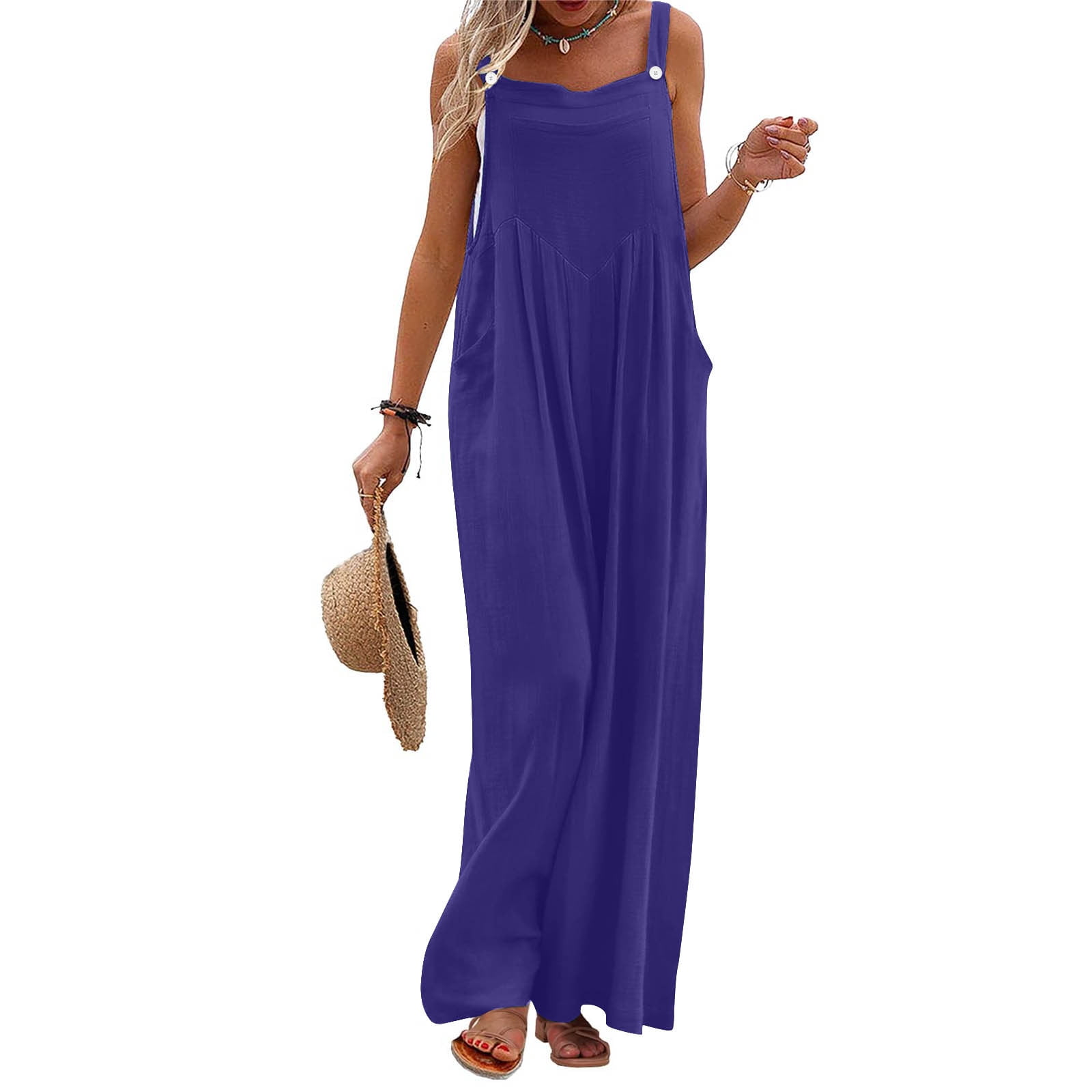 DYTTDG Women's Printed Jumpsuit Casual Style Button Pocket Sleeveless ...