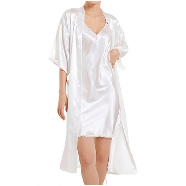 DYTTDG Women's Satin Robes Set with Nightgown Silk Kimono Pajamas Set 2 ...