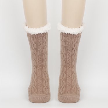 Debra Weitzner Womens Thermal Sherpa Socks Fleece Lined Fuzzy Gripper Socks Winter Christmas ...