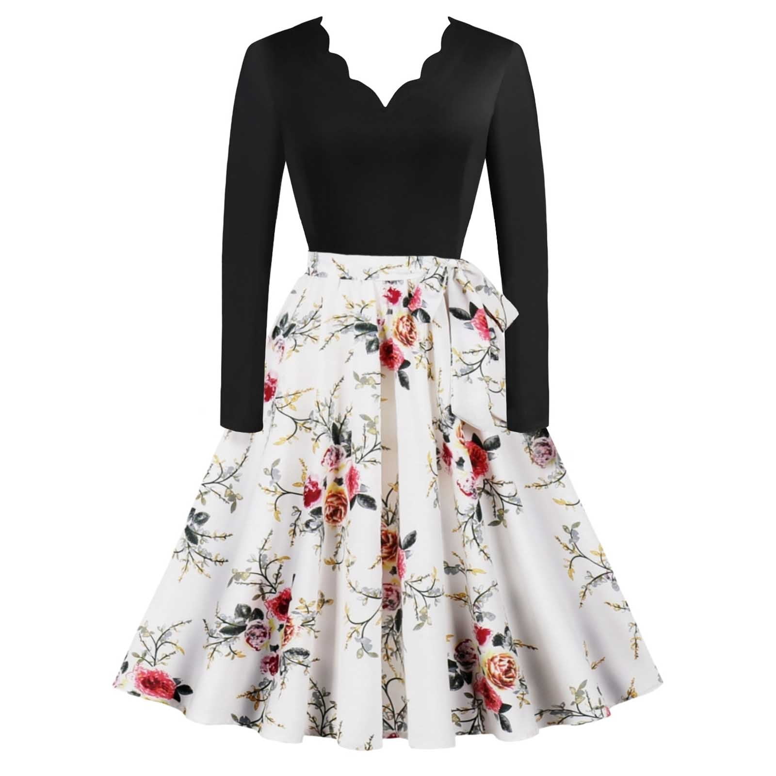 DYTTDG Womens' Fall Dress 2053 Long Sleeve V Neck Knee-Length Dress ...