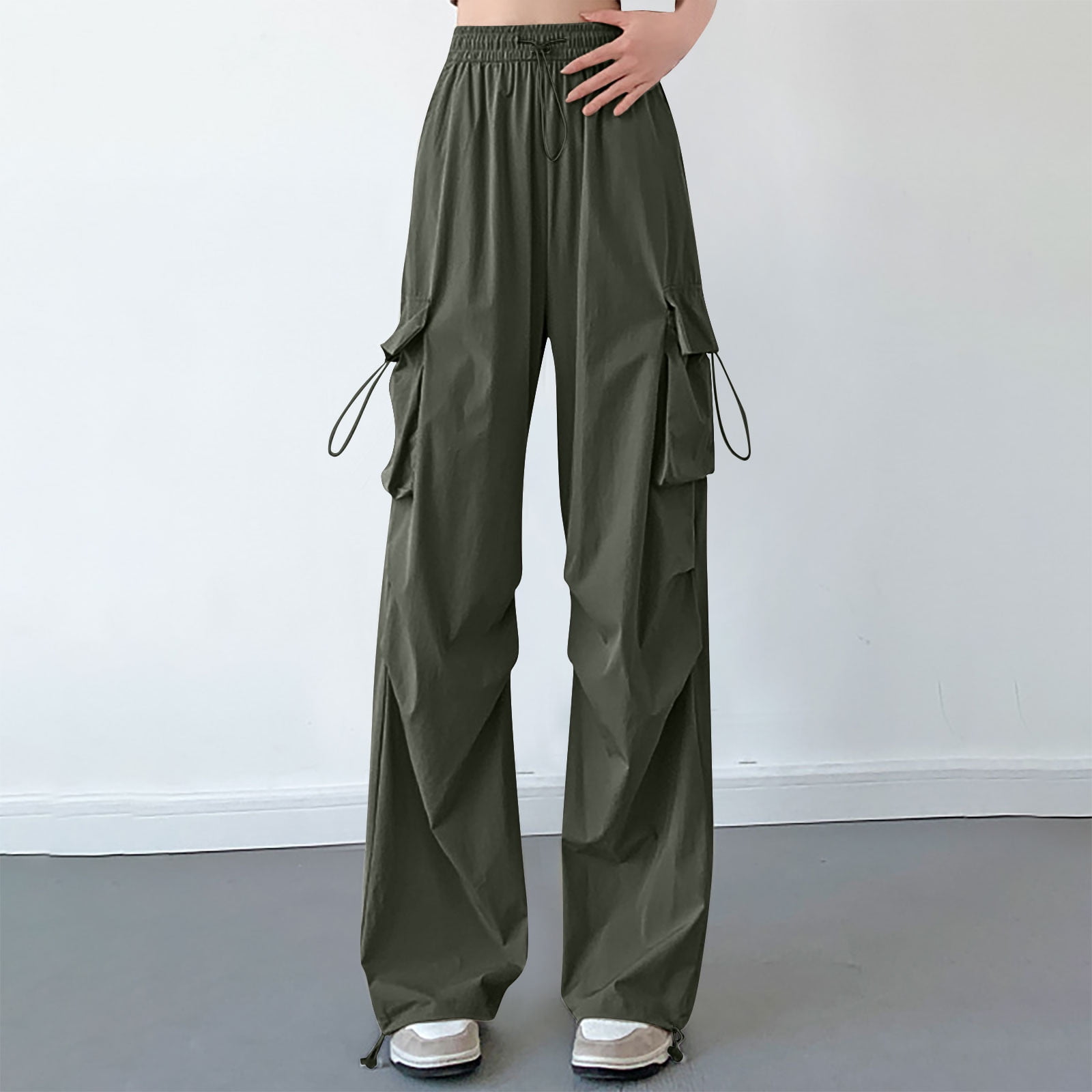 DYTTDG Womens Ice Thin Solid Salad String Pocket Straight Leg Overalls ...