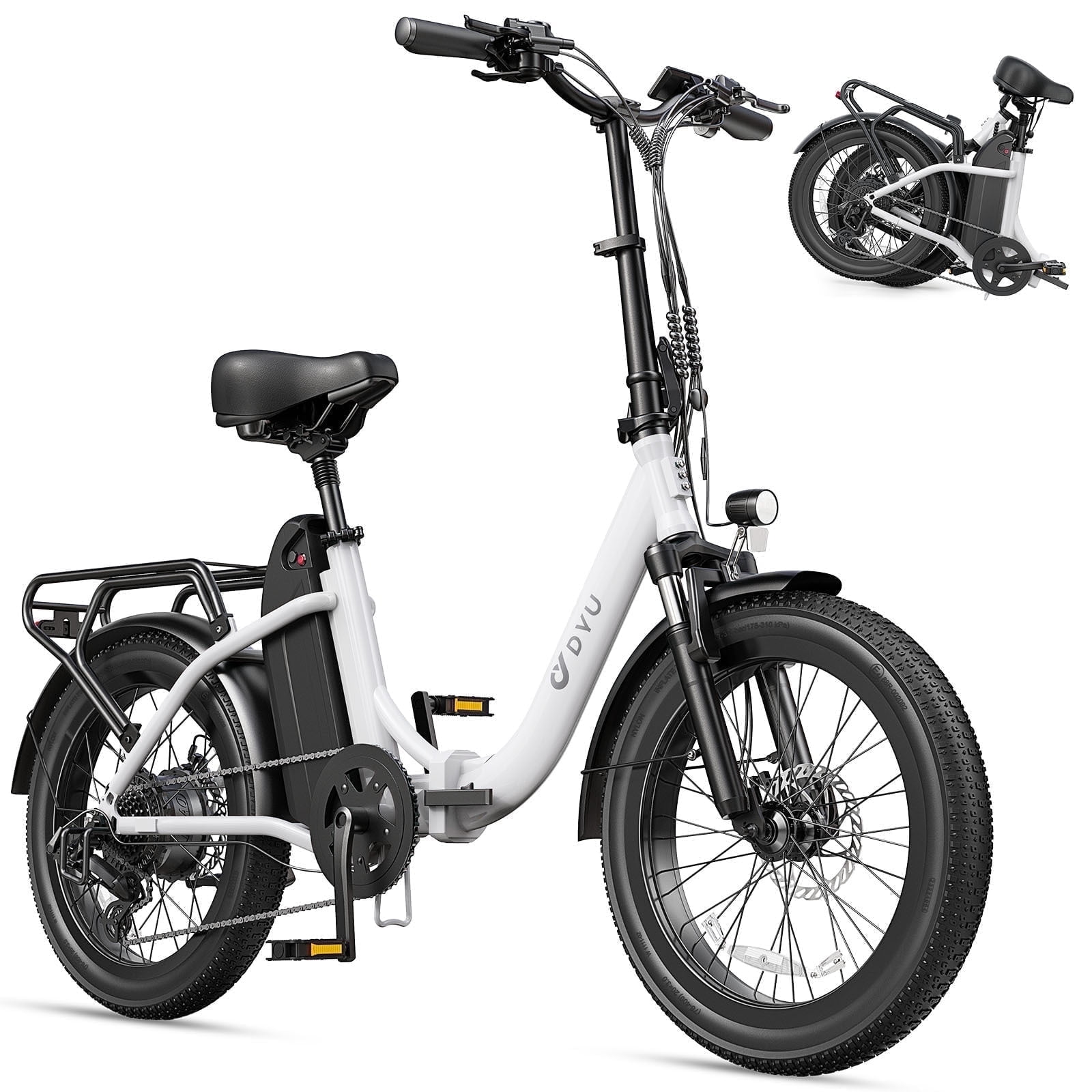 DYU Electric Bike for Adults, 20" Fat Tire Electric Mountain Bike with ...