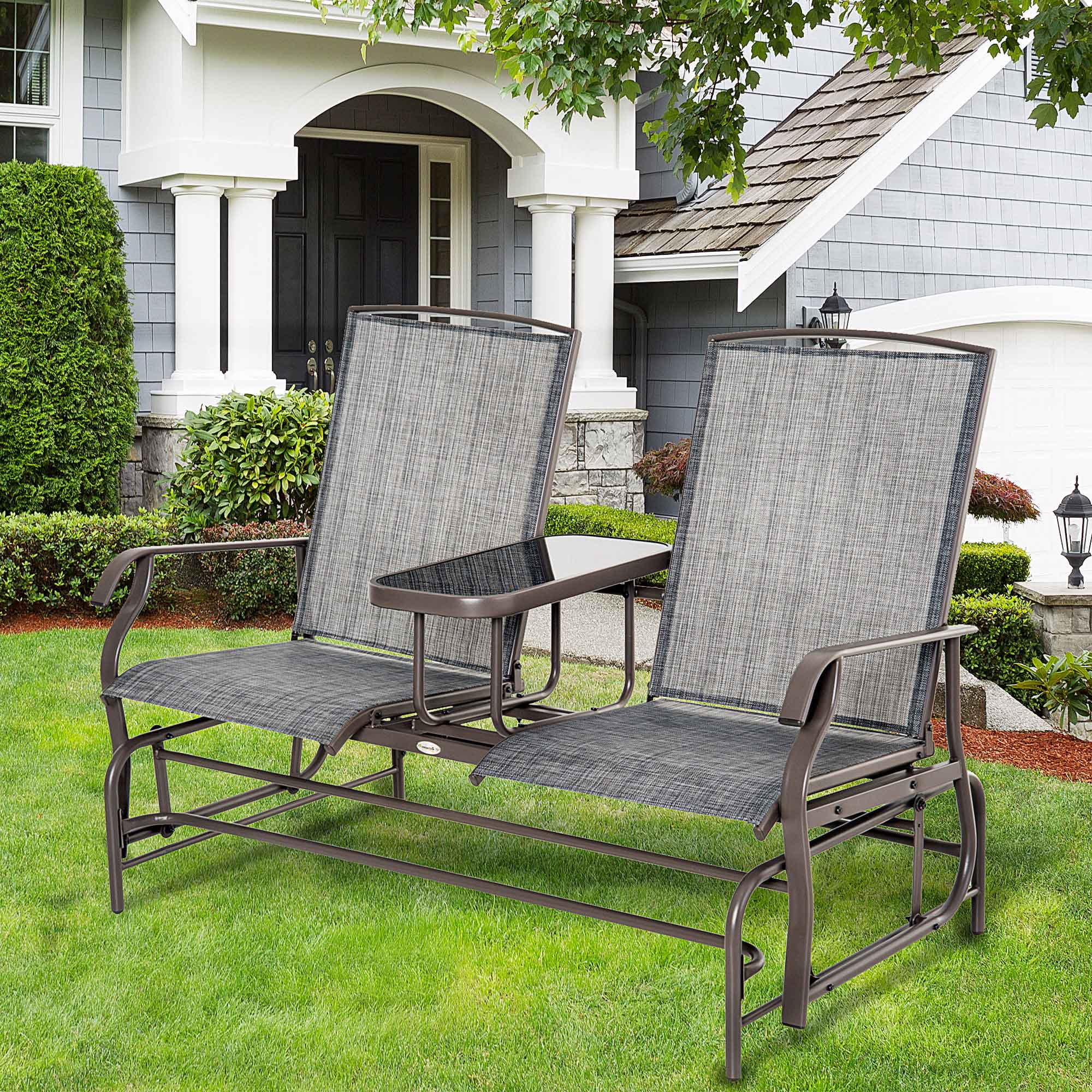 DYUKFG 2-Seater Patio Glider Rocking Chair with Metal Swing Bench ...