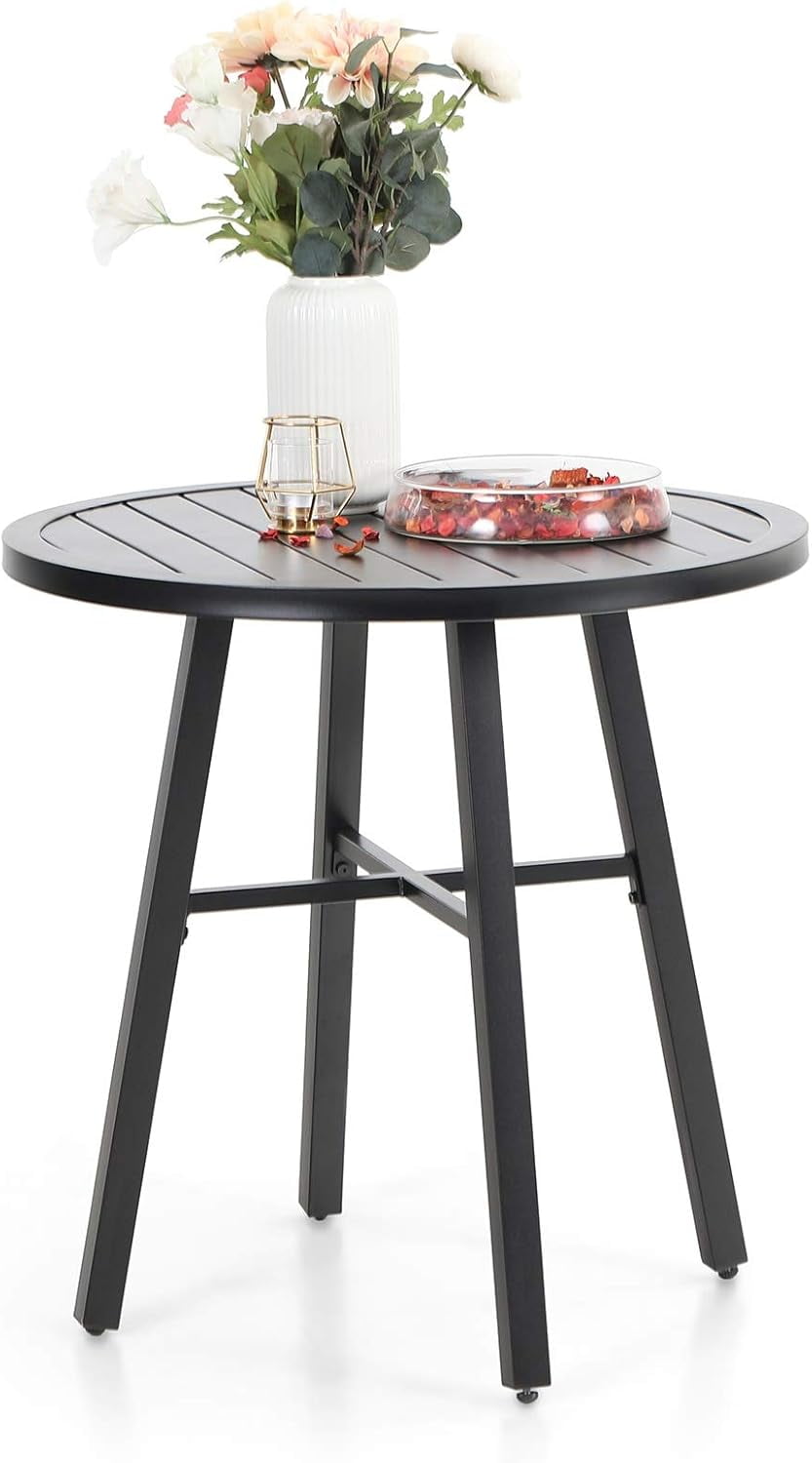 DYUKFG 28" Patio Outdoor Bistro Table, Round Black Metal Side End Table ...