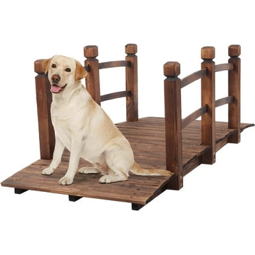 Wooden Garden Bridge, Classic Wood Arch Footbridge with Safety Rails ...