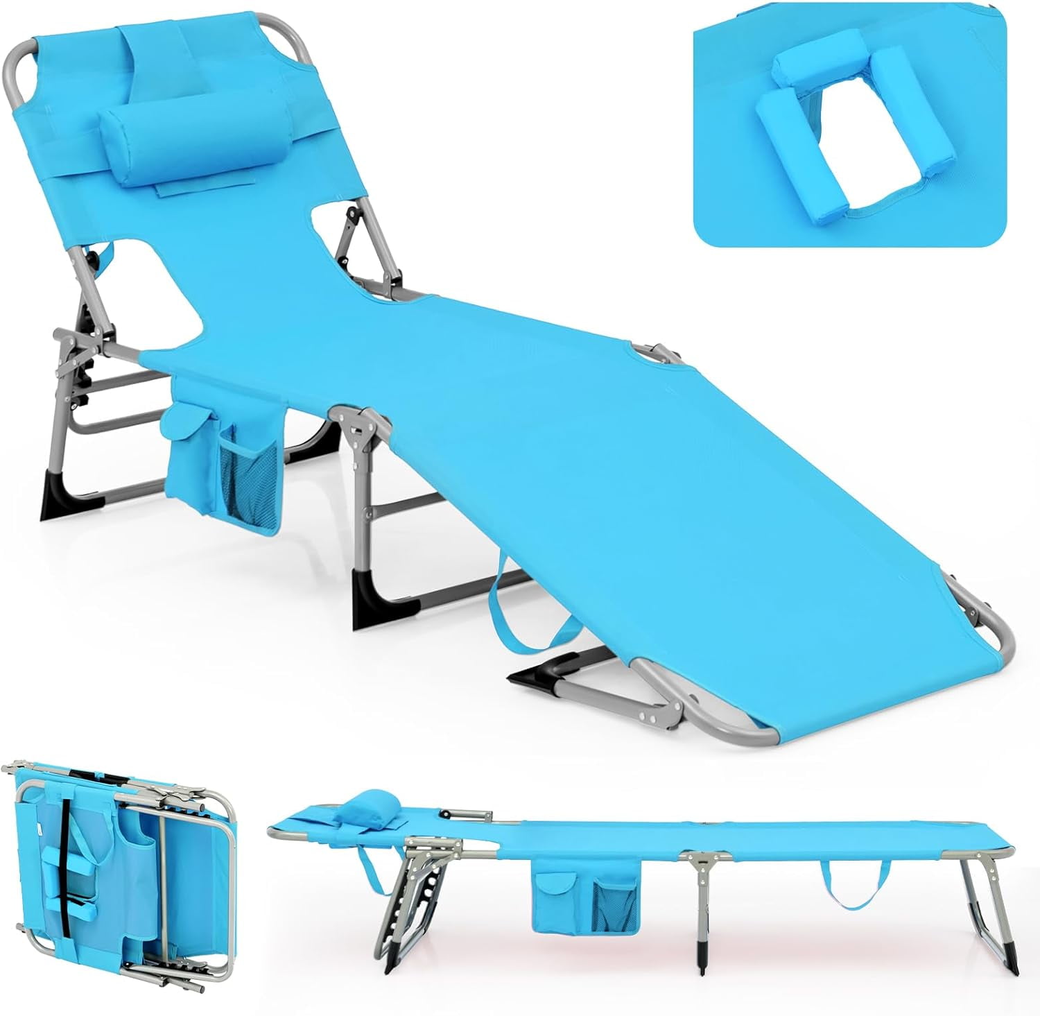 DYUKFG Beach Chair Chaise Lounge with Face Arm Hole, Detachable Pillow ...