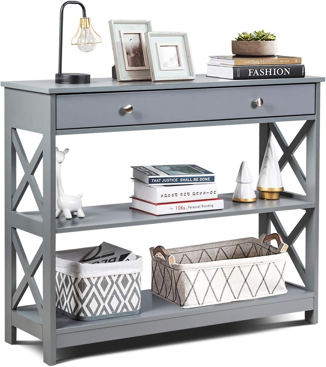 DYUKFG Console Table 3-Tier W/Drawer and Storage Shelves, X-Design ...