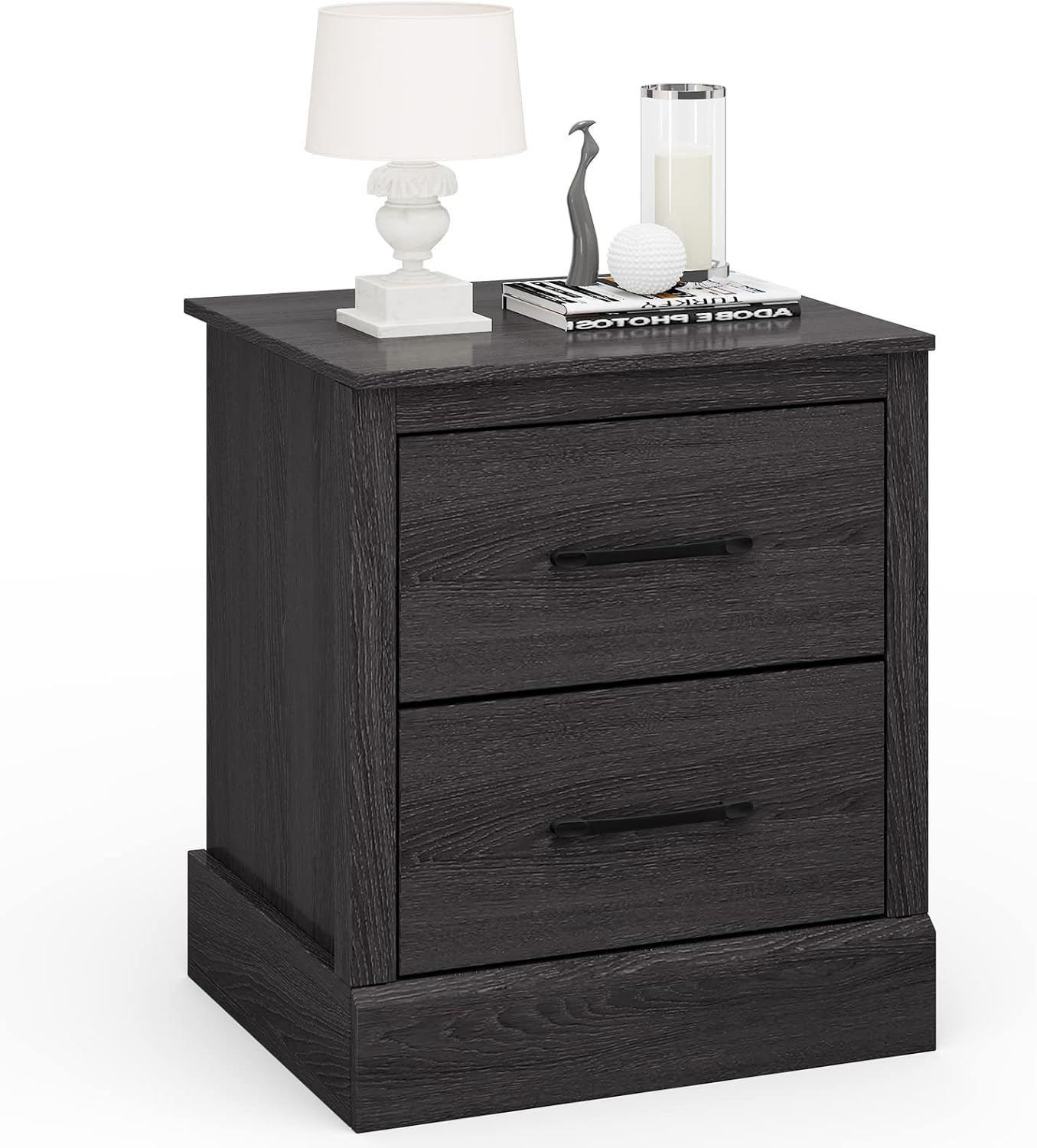 DYUKFG Farmhouse Nightstand, Wood Bedside Table with 2 Storage Drawers ...