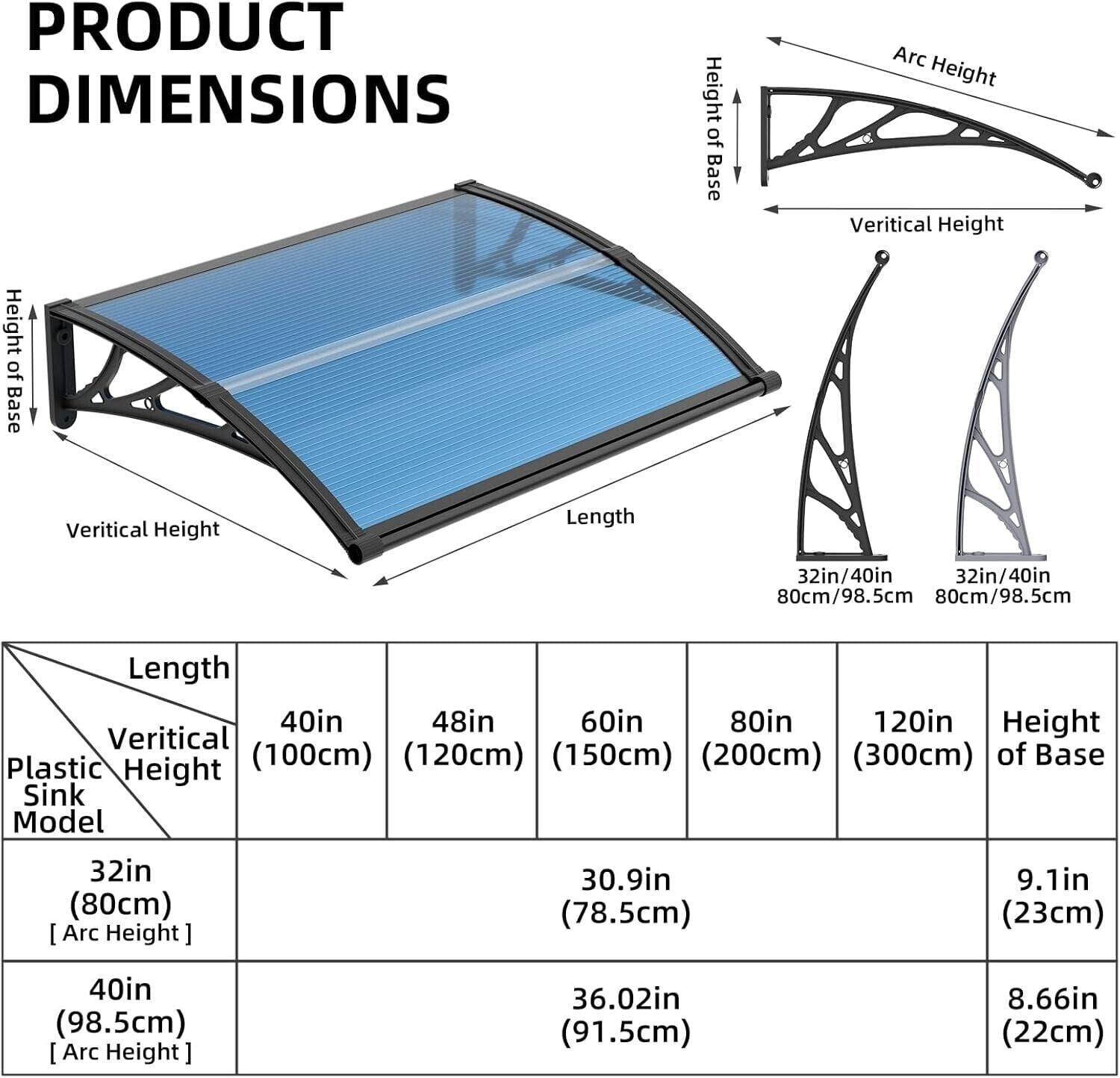 DYUKFG Large Sink Window Awning Door Eaves Canopy Polycarbonate Roof ...