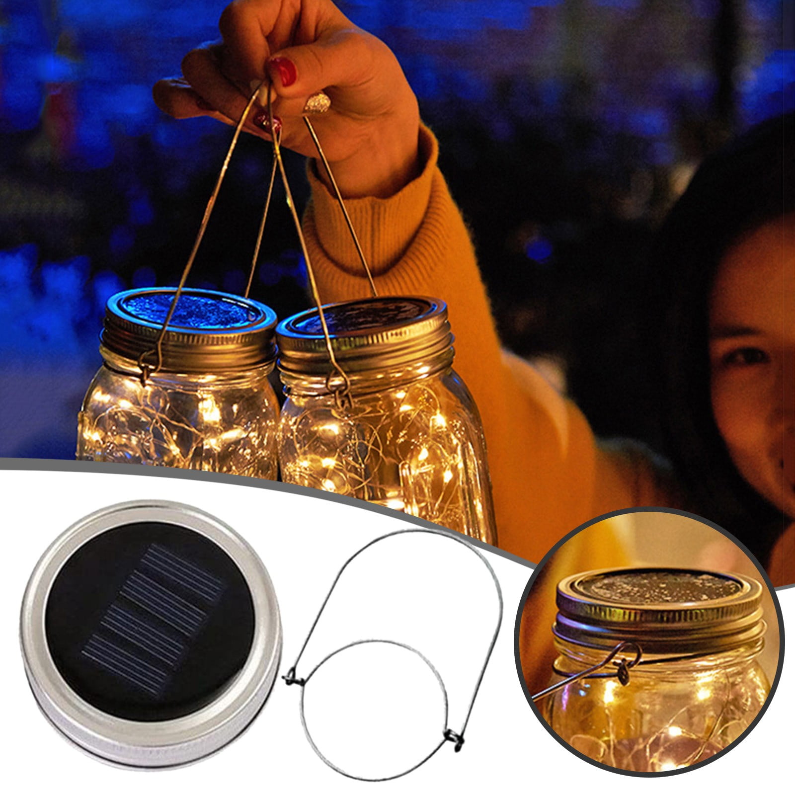 DYWADE Solar Lights Outdoor Wire Jar Solar String Lights Lid Upgraded ...