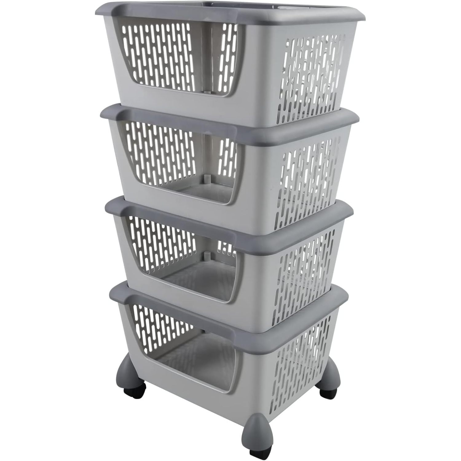 DYXF 4 Pack Stacking Storage Bins, Multipurpose Large Plastic Baskets ...