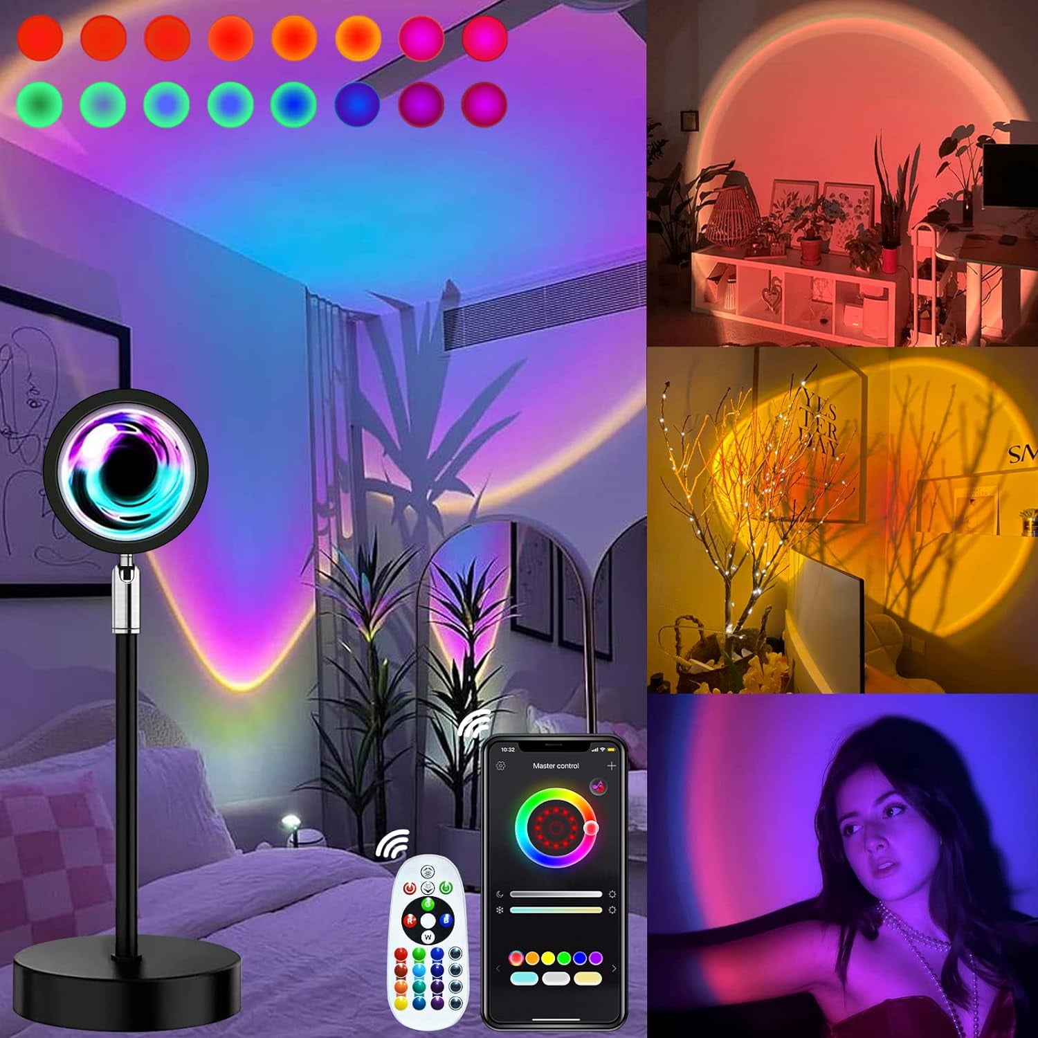 DYY Sunset Lamp Projector with APP Remote Led Lights 360° Rotation ...