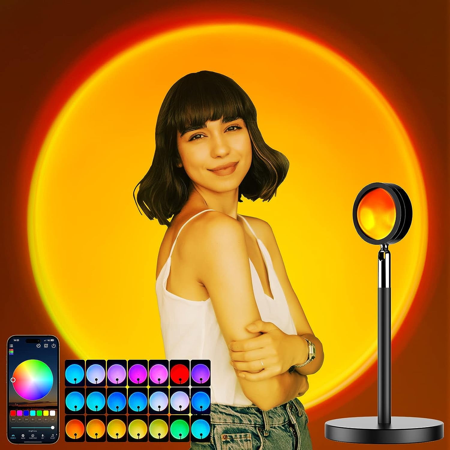 DYY Sunset Lamp Projector with APP Smart Control 21 Colors Changing ...