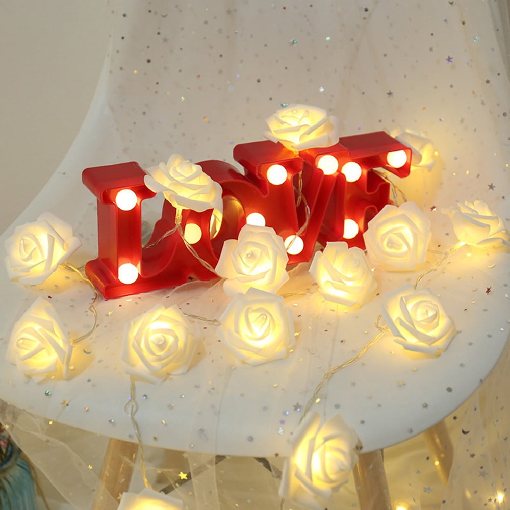 DYstyle 20 LED 9.8 FT Red Pink White Rose Flower String Lights,Battery ...