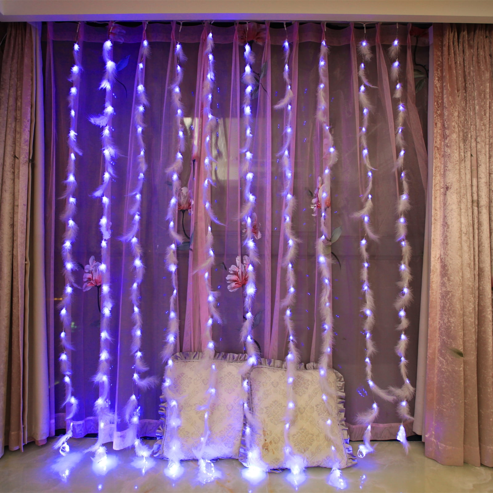 DYstyle 200-300 LED DIY Feather Window Curtain String Light,USB Power ...