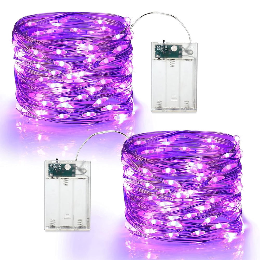 DYstyle 30-100 LED Copper Wire String Lights,Battery Operated Purple 9. ...