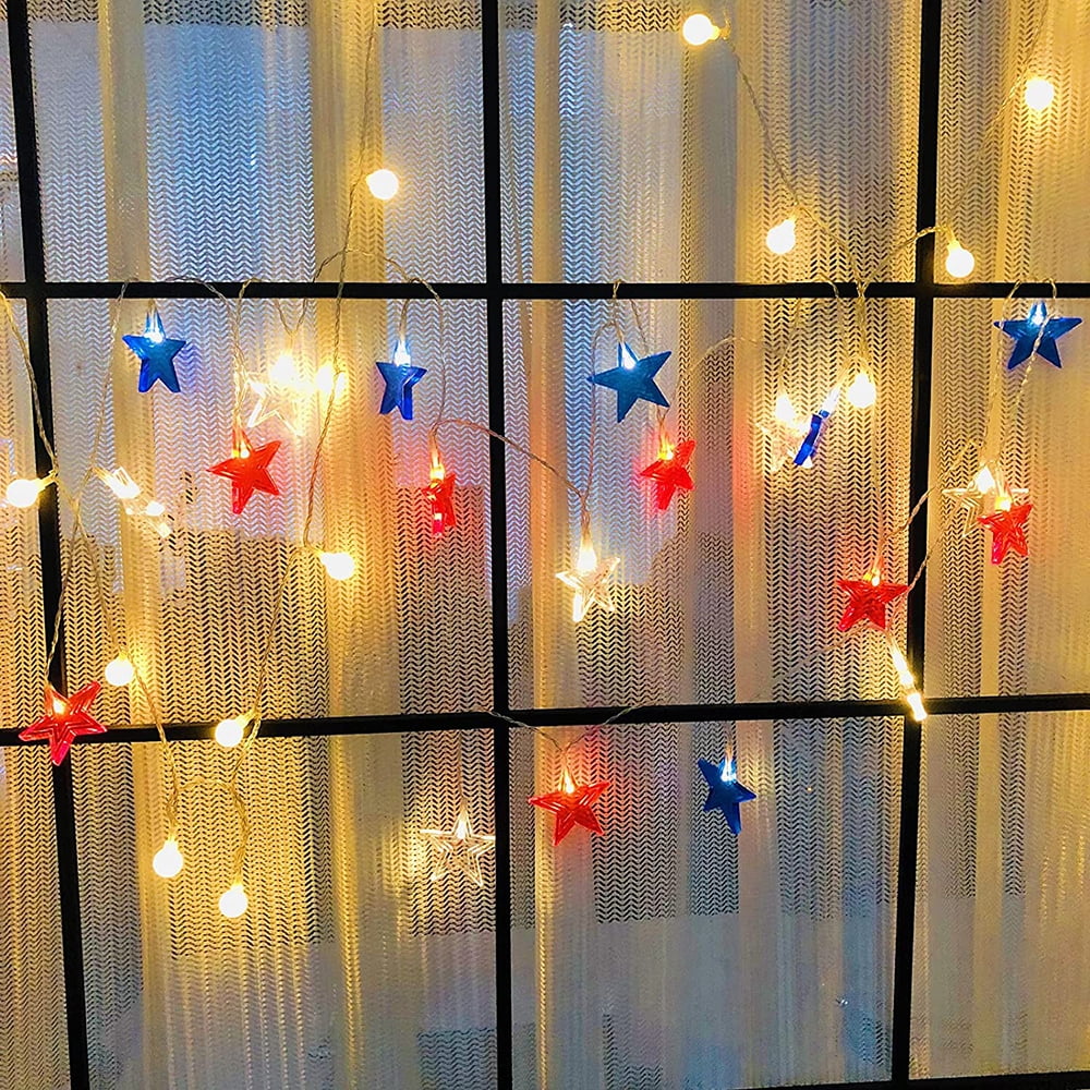 DYstyle 4.9FT 10LED 9.8FT 20 Independence Day LED Flag Star String ...