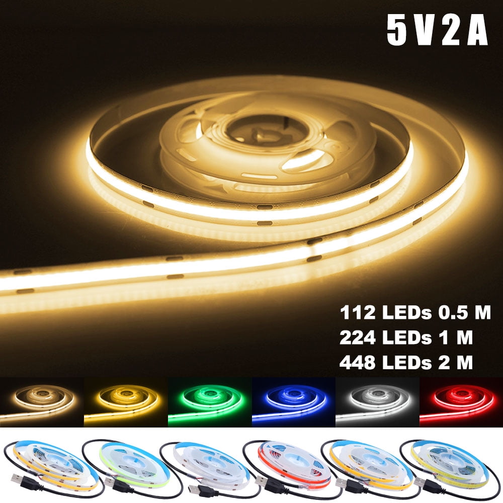 DYstyle 5V COB Flexible LED Strip Light Uniform Glow COB Bendable Tape ...