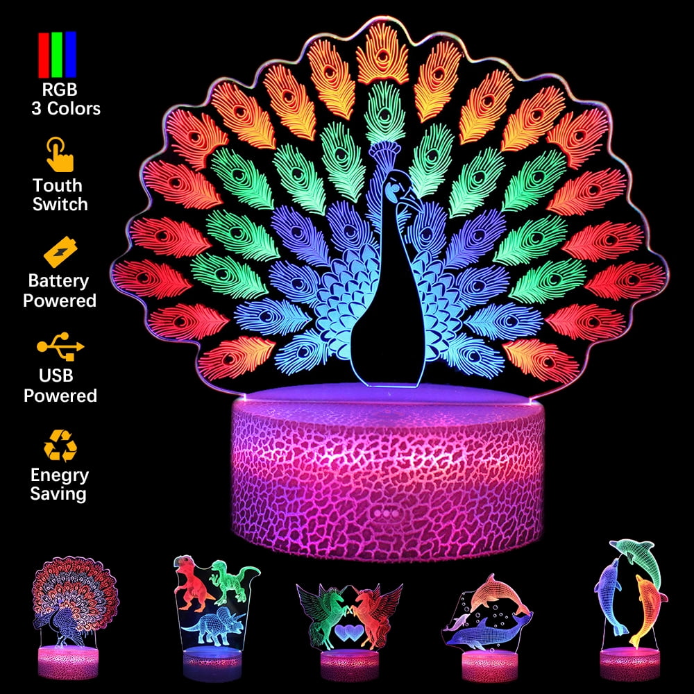 DYstyle Colorful 3D illusions Night Light Animal Printed Table Stand ...