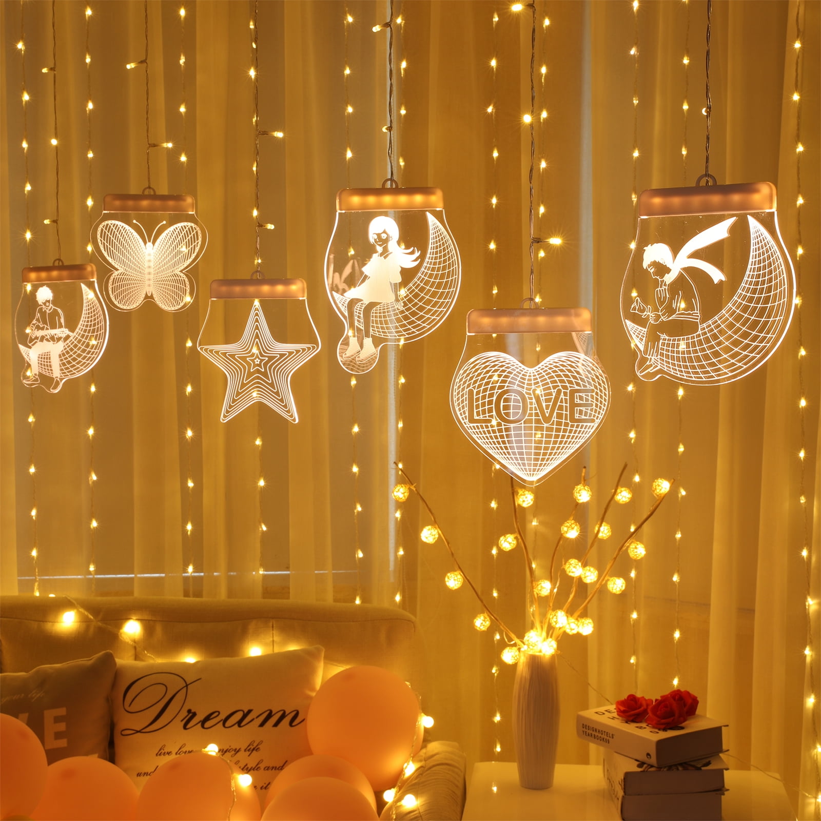 DYstyle Creative Dimmable 3D Twinkle String Lights with Timer, Remote ...