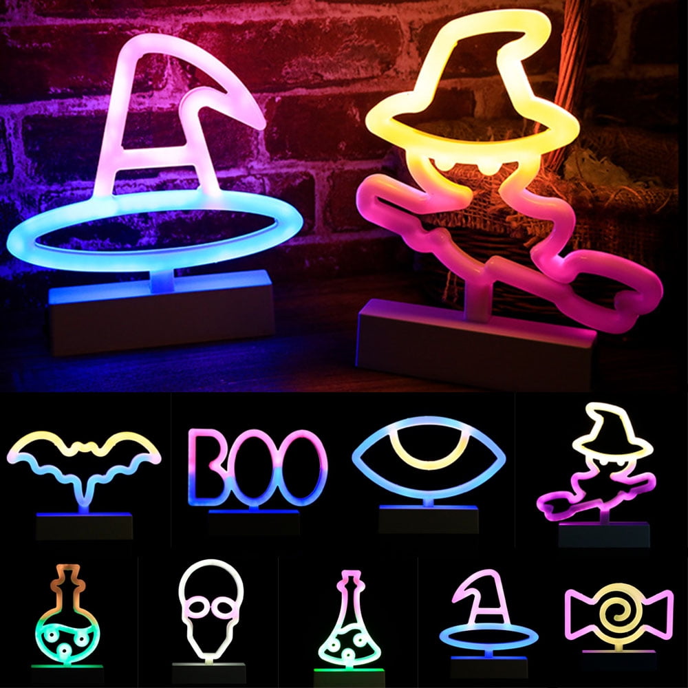 DYstyle LED Bat Shaped Neon Sign Light Candy Night Light Witch Hat Neon ...