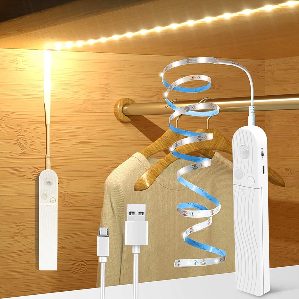 DYstyle LED Motion Sensor Flexible Strip Light Battery USB Power Dual ...