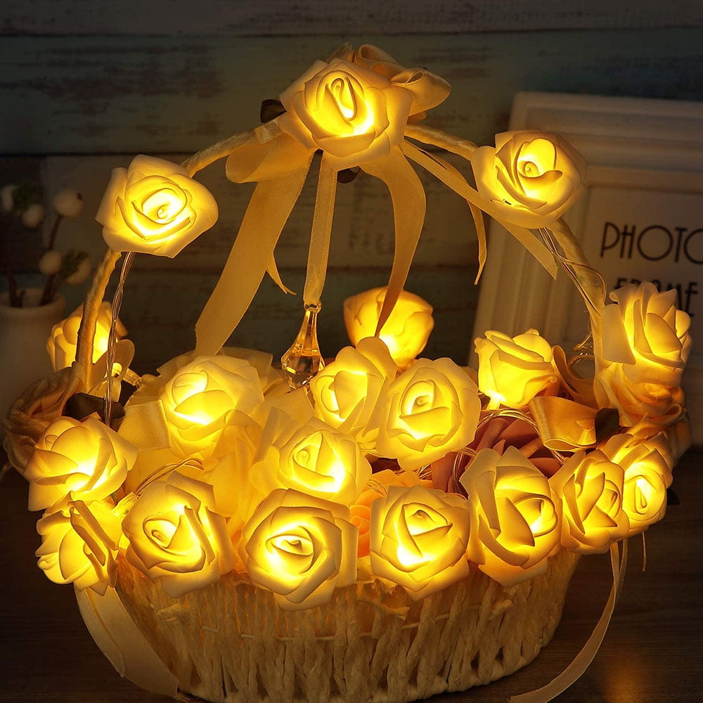 DYstyle LED Rose Flower String Fairy String Lights Artificial Flowers ...