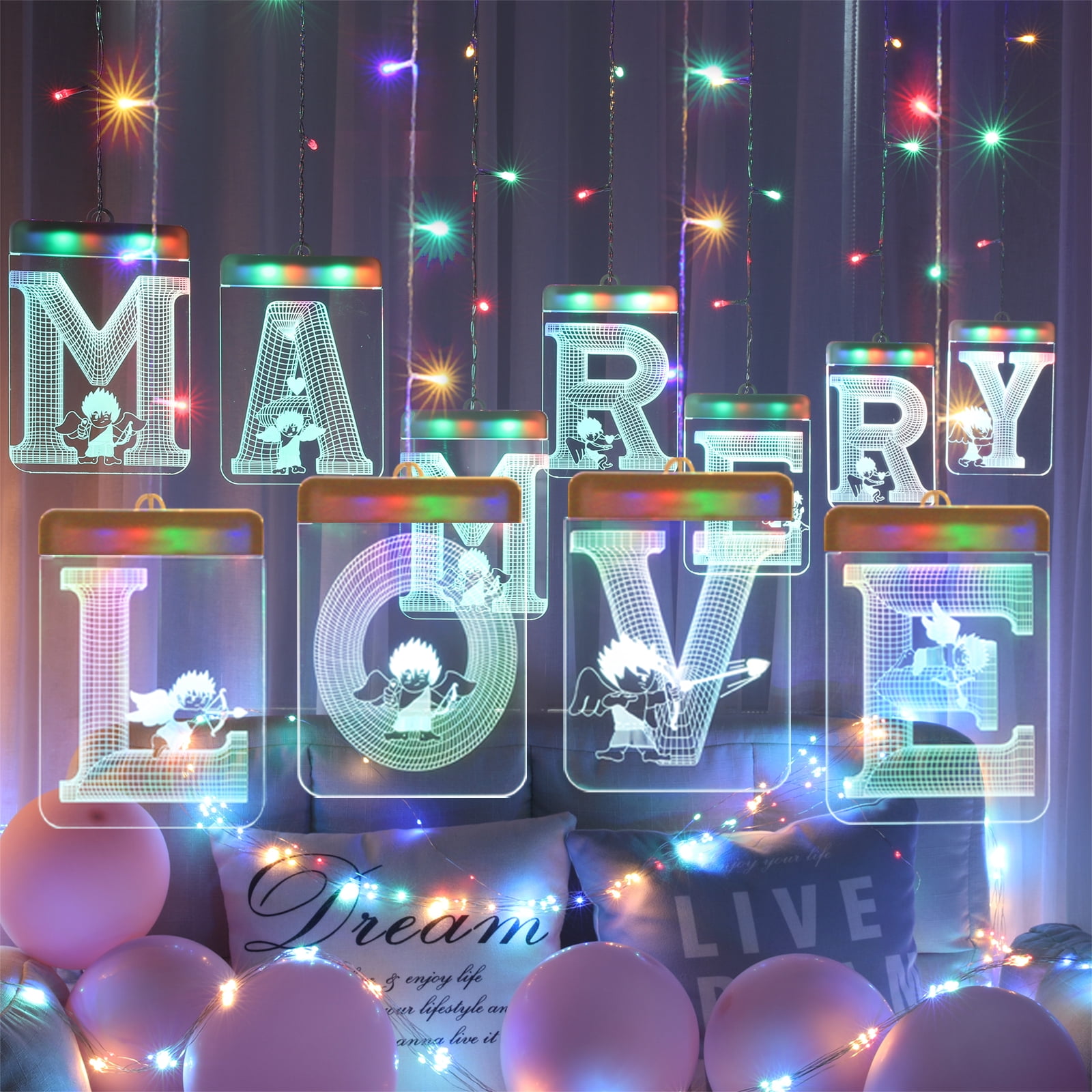 DYstyle Marry ME Letter Acrylic LED String Lights Romantic String Lamp ...