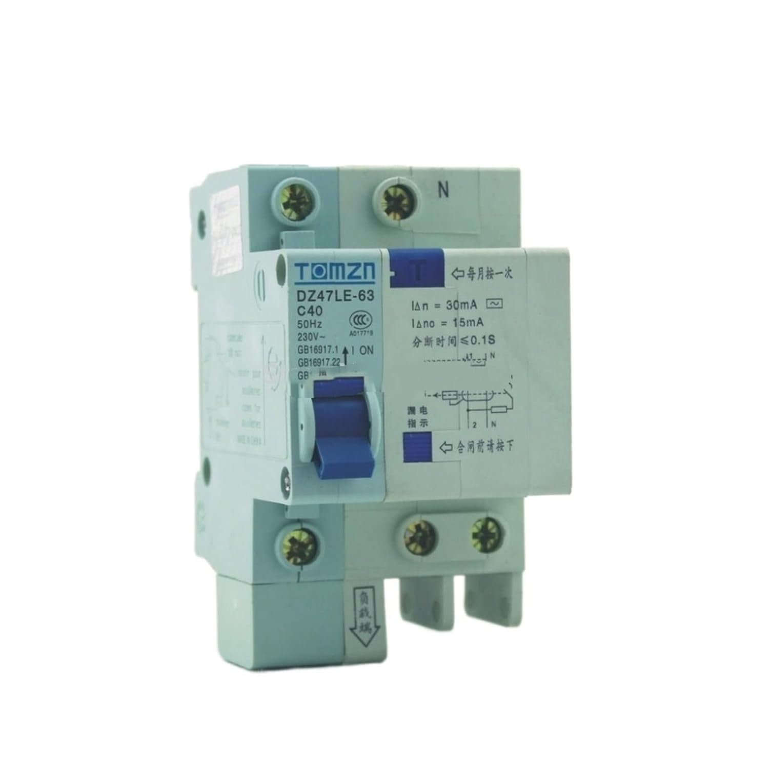 DZ47LE 1P+N 40A C Type 230V~ 50HZ/60HZ Residual Current Circuit Breaker with Over Current and ...