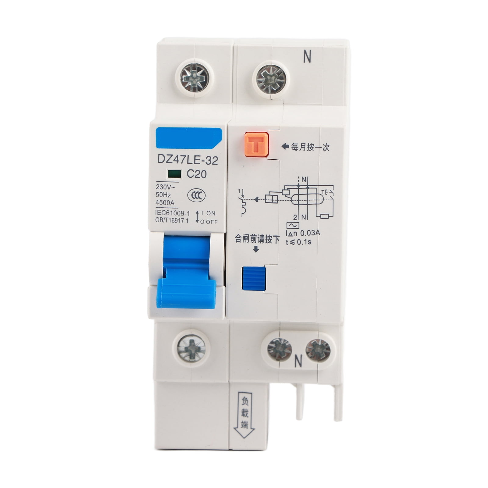 DZ47LE 32 1P N Circuit Breaker, Miniature Circuit Breaker, 16a 20a 230V Earth Leakage Safety ...