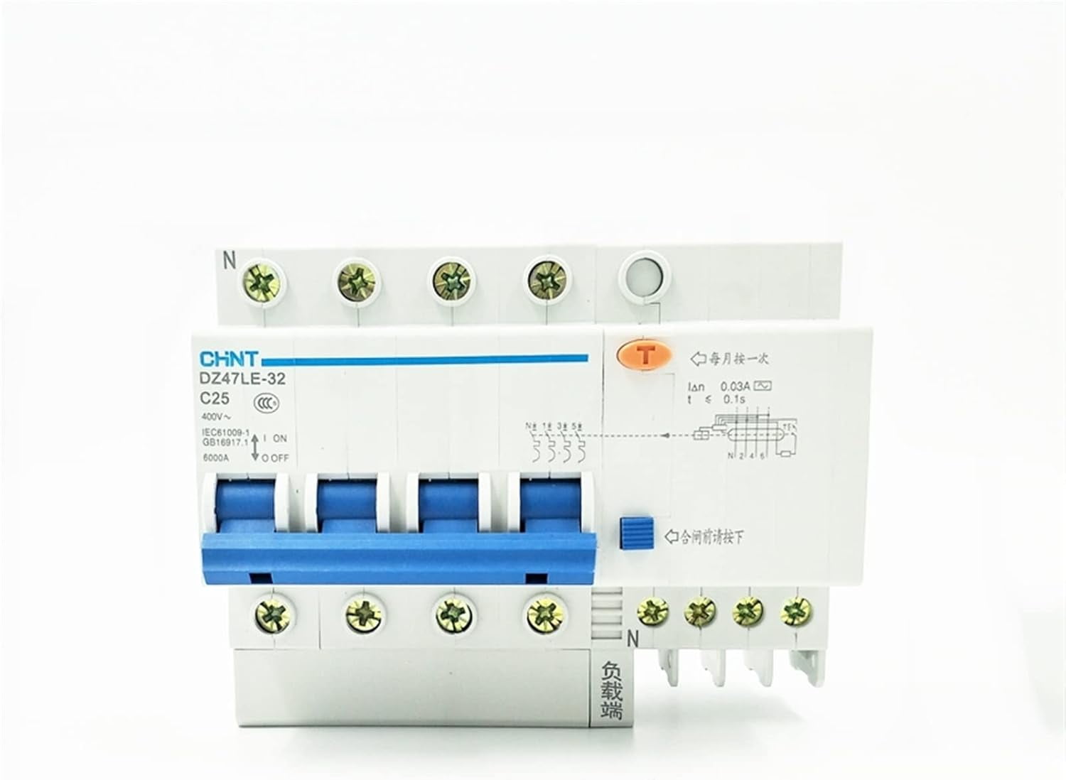 DZ47LE-32 4P 30mA C6A 10A 16A 20A 25A 32A Residual Current Circuit Breaker Earth Leakage Circuit ...