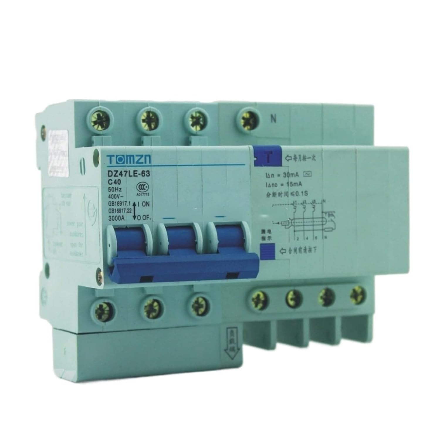 DZ47LE 3P+N 40A 400V~ 50HZ/60HZ Residual Current Circuit Breaker with Over Current and Leakage ...
