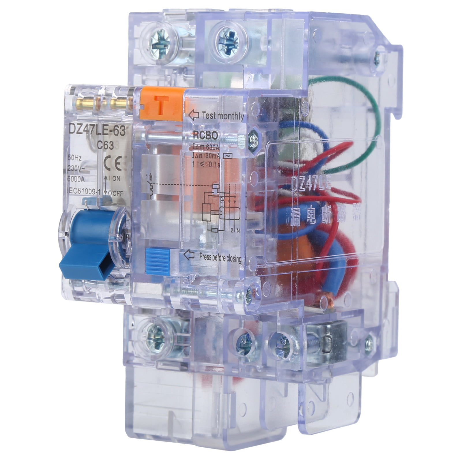 DZ47LE63 1P+N C63 Circuit Breaker Transparent Household Earth Leakage ...